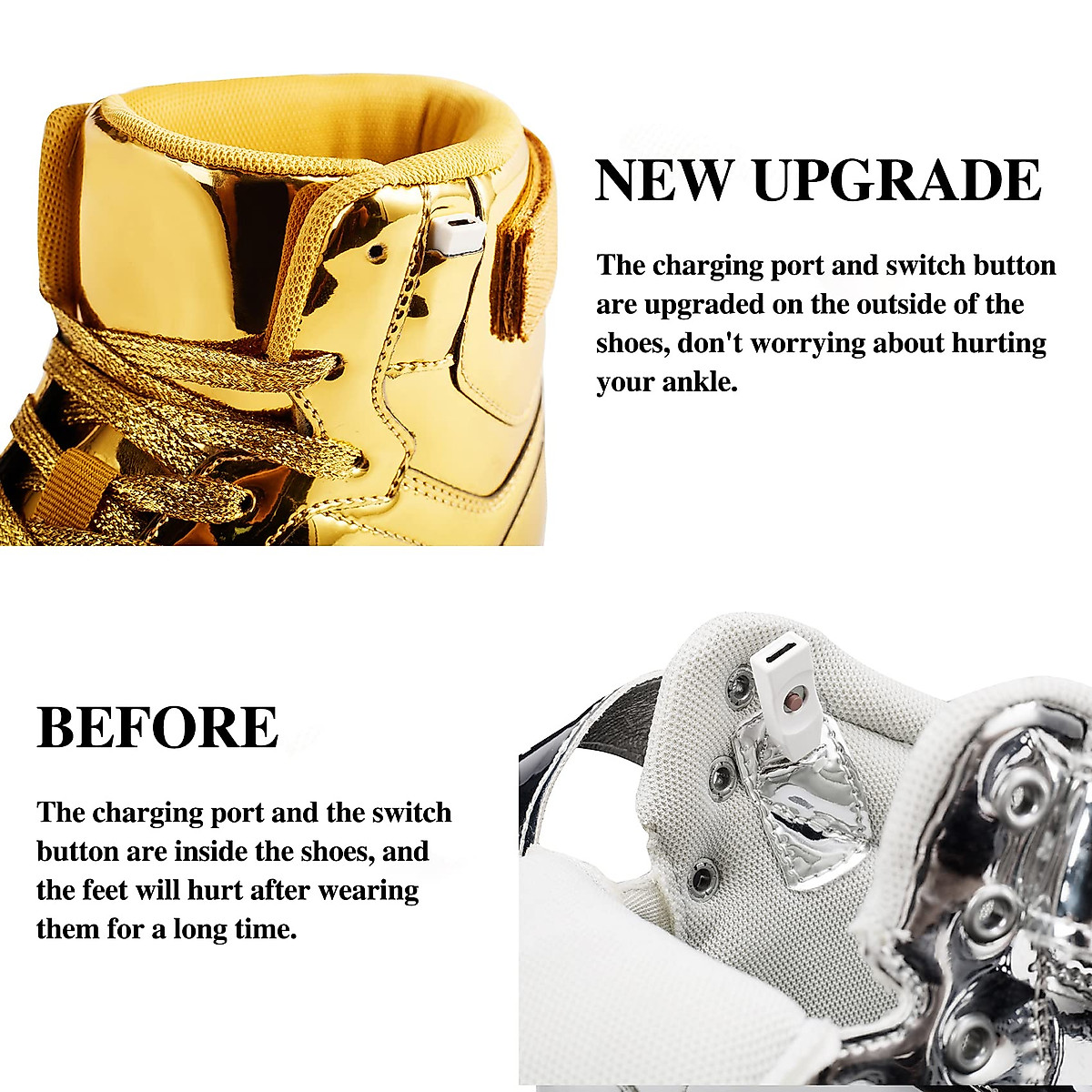 DIYJTS Kids LED Light Up Shoes, Fashion High Top LED Sneakers USB Rechargeable Glowing Luminous Shoes for Boys Girls Toddler Child Black