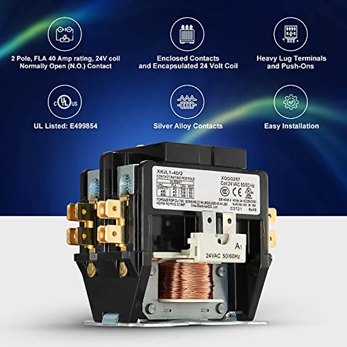 2 Pole AC Contactor, Generic Heavy Duty 40Amp 24V Coil Air Conditioner Contactor Condenser Compressor Contactor, Definite Purpose Contactor