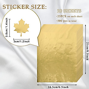 Whaline 500Pcs Fall Gold Foil Envelope Seal Stickers Maple Leaf Stickers Self-Adhesive Autumn Leaf Fall Label Decals for Greeting Invitation Cards Envelope Sealing Birthday Gift Wrapping Supplies