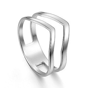 TEAMER Simple Geometric Wave Ring Stainless Steel Party Finger Rings Jewelry for Women (Steel Color-Wave Design, 9)