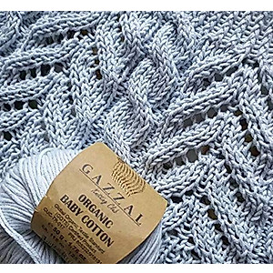 3 Ball (Pack) Gazzal Organic Baby Cotton Yarn, Total 5.28 Oz.100% Organic Cotton, Each 1.76 Oz (50g) / 125 Yrds (115 m), 3 Light DK, Global Organic Textile Standard Certified (Blue - 434, 3 Pack)