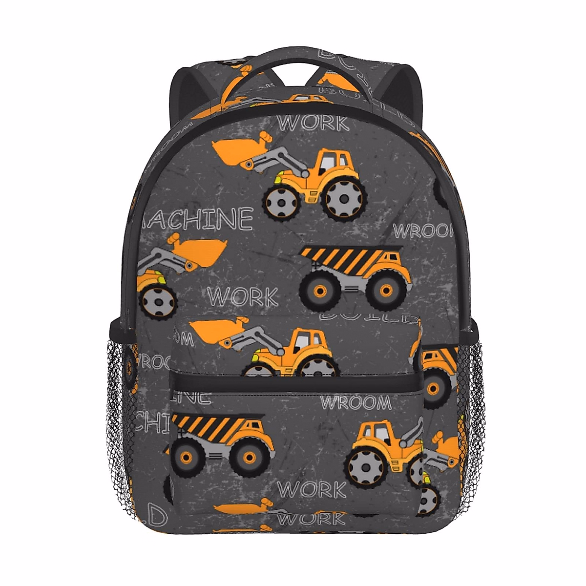 Toddler Backpack for Boys Construction Machines Cars Truck Tractor Kids Waterproof Backpack Preschool Bookbag Children Student Mini Bag Kindergarten Daypack Travel School Bag for Age 2-6 (Dark Grey)