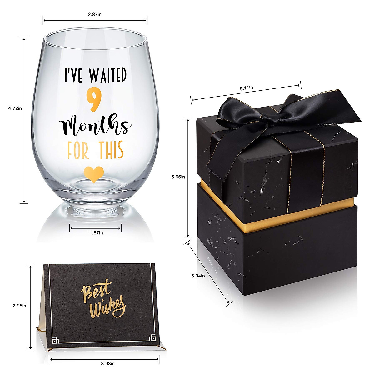I've Waited 9 Months For This! Funny New Mom Stemless Wine Glass for Expectant Moms and Post Pregnancy Gifts, Funny 18 oz Stemless Wine Glasses for Women, Her, Mom on Mother's Day or Christmas