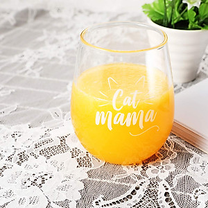 BigNoseDeer Cat Mom Wine Glasses Stemless Crystal Wine Mug Cat Mug Cat Gifts for Cat Lovers Gifts for Women Friends Mother's Day for Mom(14oz)