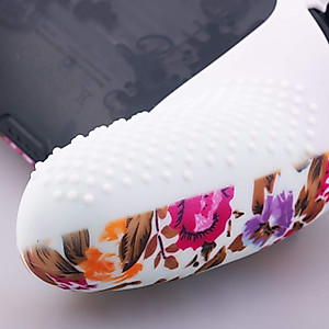 YoRHa Studded Silicone Transfer Print Cover Skin Case ONLY for Nitendo Official Switch Pro Controller x 1(Flowers) with Pro Thumb Grips x 8