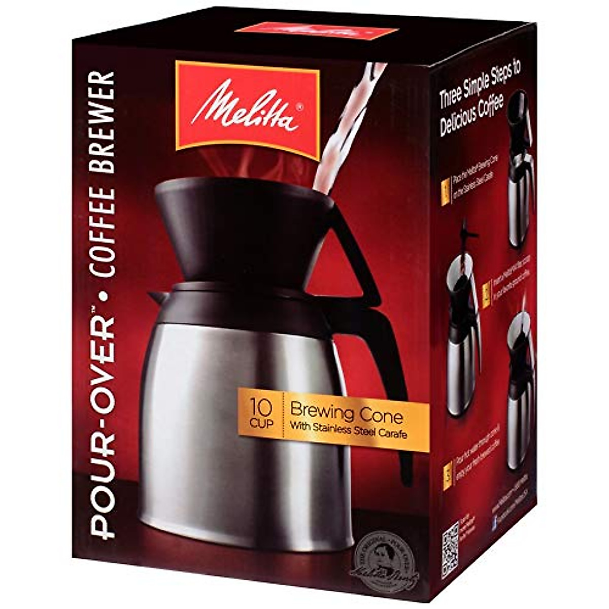 Melitta Pour-Over Coffee Brewer & Stainless Steel Carafe Set with Coffee Filters, 60 Ounce Set