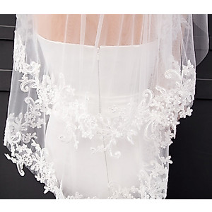 EllieHouse Women's Short 2 Tier Lace White Wedding Bridal Veil with Comb L24WT