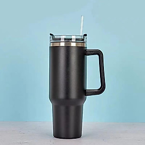 Modern 40 oz Tumbler Cup with Handle and 1200ml Large Capacity | Insulated Reusable Stainless Steel | Coffee Thermos Mug Car Cup |Travel Tumbler Cup hot water bottle with straw | Black
