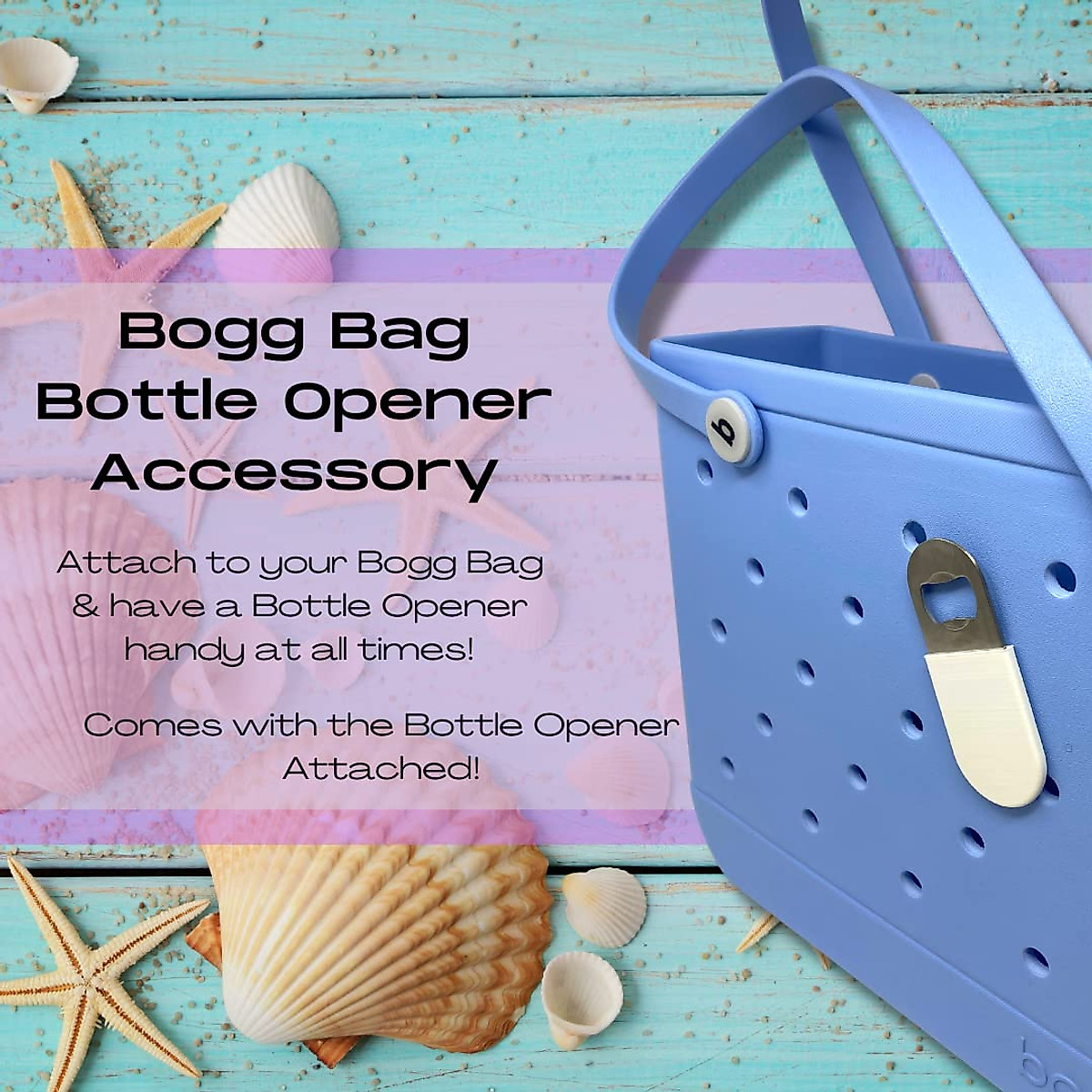 BOGLETS - Bottle Opener Charm Accessory Compatible with Bogg Bags - Keep a Bottle Opener Handy with your Tote Bag (White)