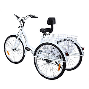 Iglobalbuy 26 Inch Adult Tricycles Series 7 Speed 3 Wheel Bikes for Adult Tricycle Trike Cruise Bike Large Size Basket for Recreation, Shopping,Exercise Men's Women's Bike