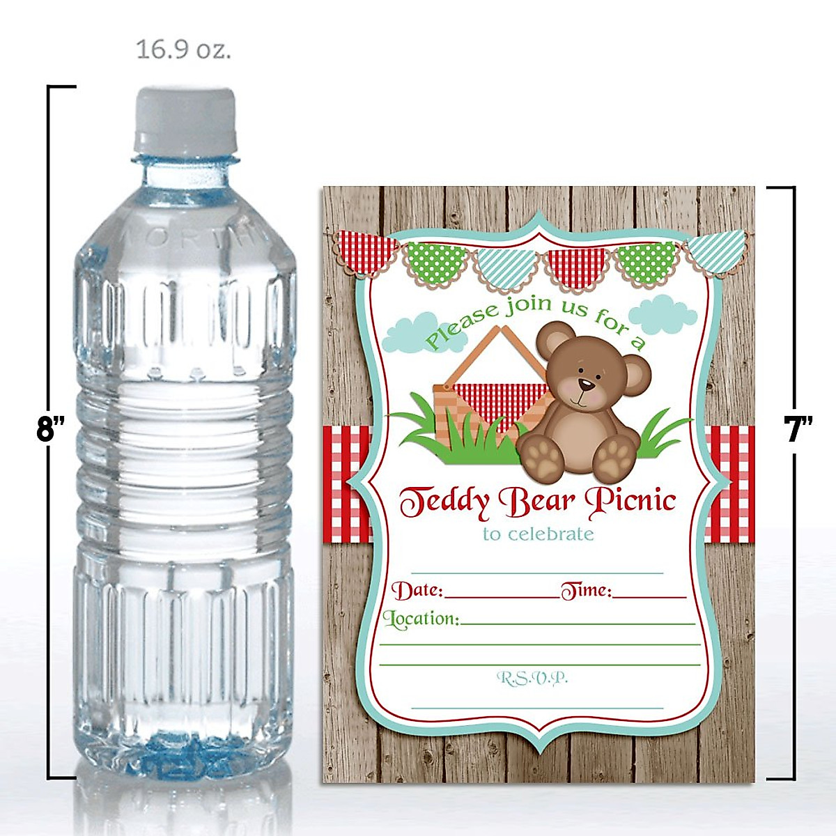 Teddy Bear Picnic Birthday Party Invitations, 20 5x7 Fill In Cards with Twenty White Envelopes by AmandaCreation