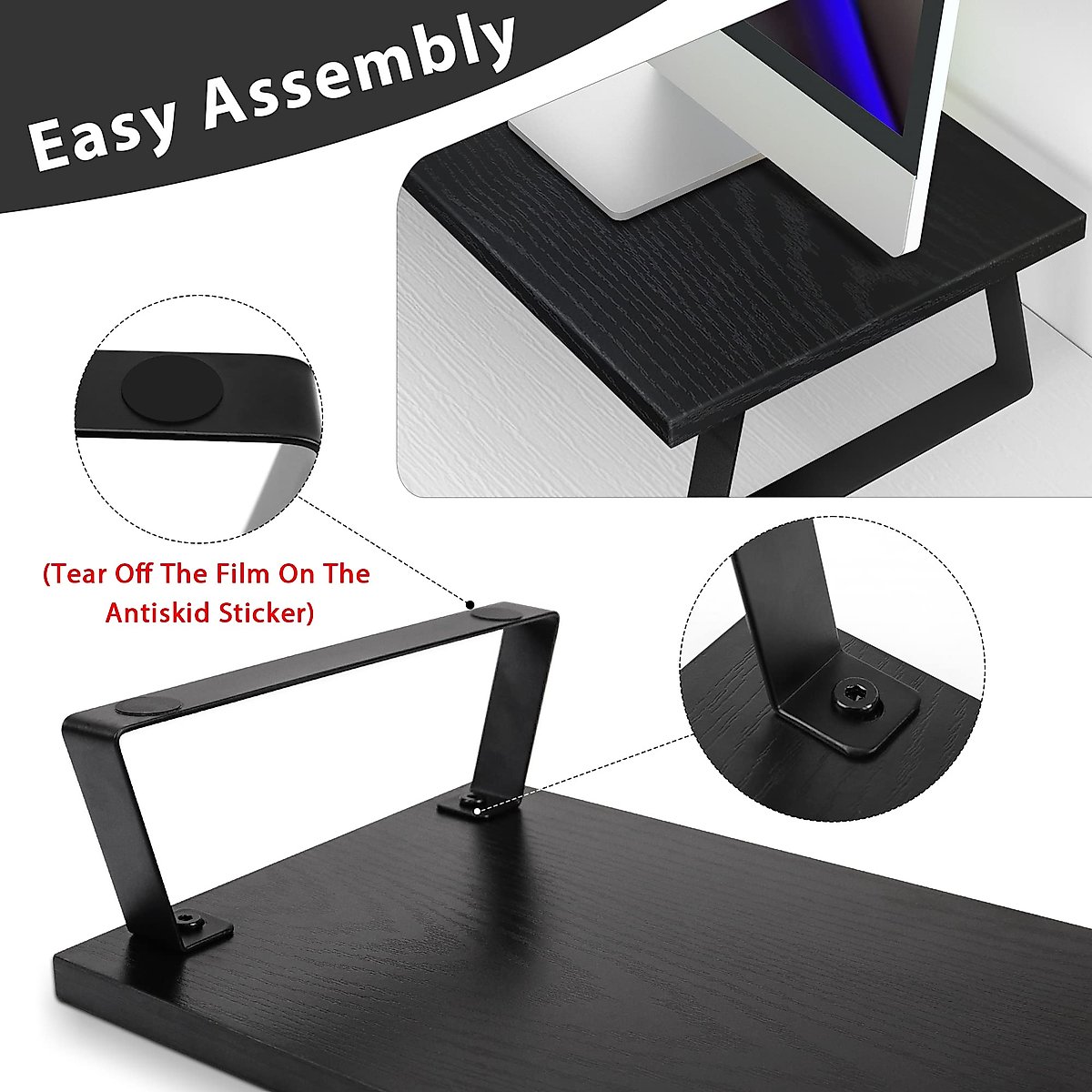 Aothia Desk Dual Monitor Stand Riser - Computer Stand For Desktop Monitor, Desk Shelf For Monitor, Wood Monitor Stand With Adjustable Length And Angle, Desktop Organizer, Large Monitor Stand (Black)