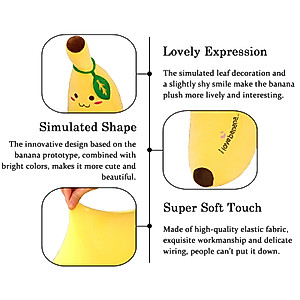 zhidiloveyou Banana Plush Pillow Stuffed Banana Plushie Cute Fruit Toy for Kids, 13.7 inch