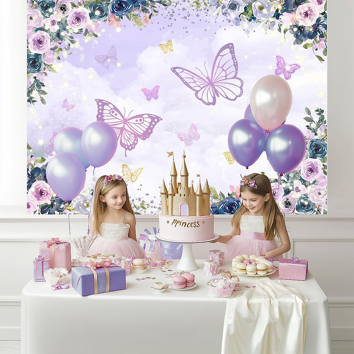 Mocsicka Violet Butterfly Backdrop 7x5ft Purple Floral Girl Butterfly Party Decorations Background Butterfly Theme Wedding Birthday Girls Baby Shower Decorations Backdrop