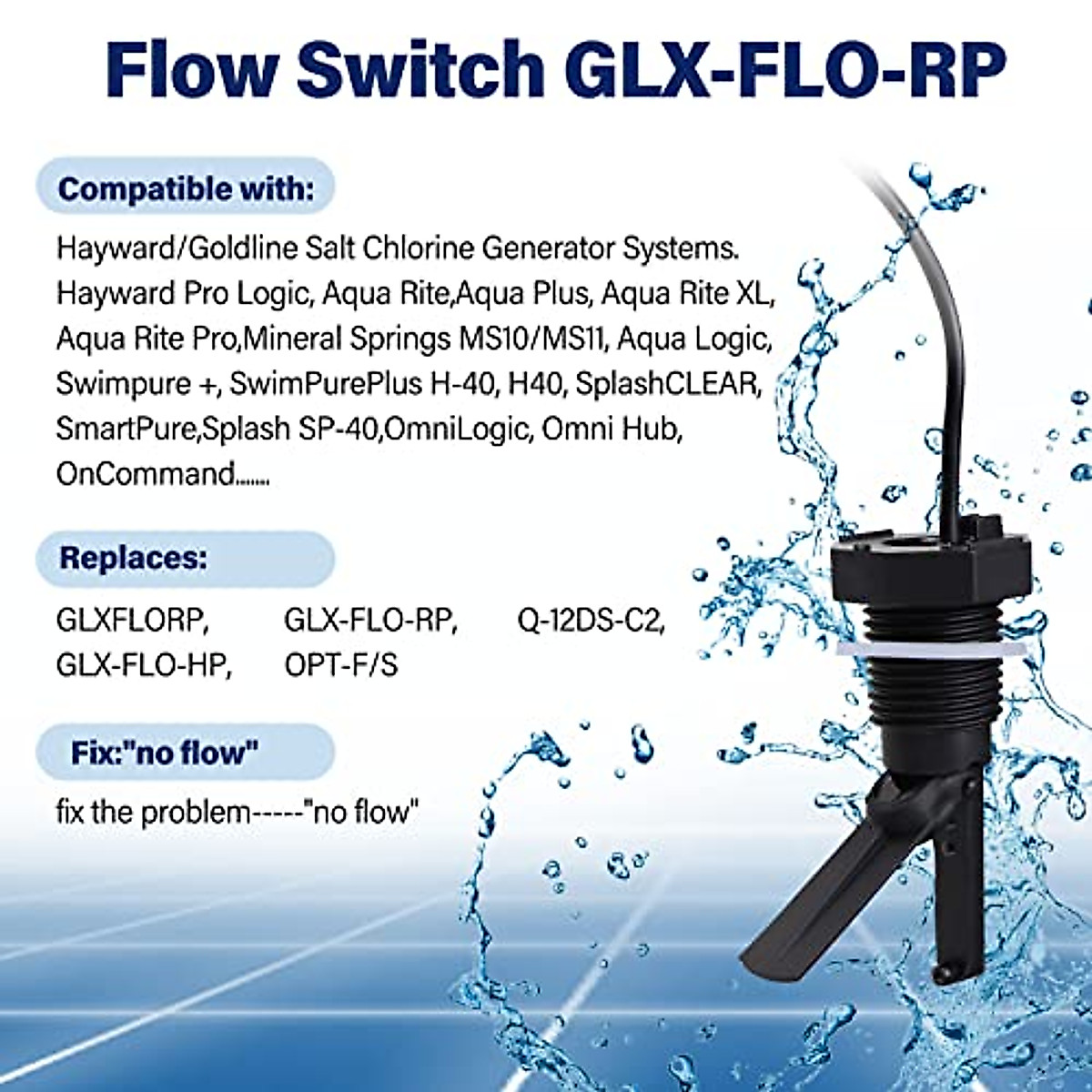 Flow Switch Assembly GLX-FLO-RP for Hayward Goldline Aquarite Salt System, Pool Flow Sensor Suitable for Hayward Salt Cell and Chlorine Generator, with 15-Foot Cable Flow Switch