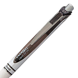 Pentel Gel Ink Pen, Pearl Retractable Gel Pen, (0.7mm) Medium Point, Needle Tip, Black Ink, 12 pack (BLN77PW-A)