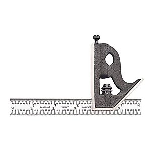 Starrett Steel Combination Square with Square Head - 6" Blade Length, Cast Iron Head, Hardened Steel, Reversible Lock Bolt, Scriber, 4R Graduation Type - C11H-6-4R