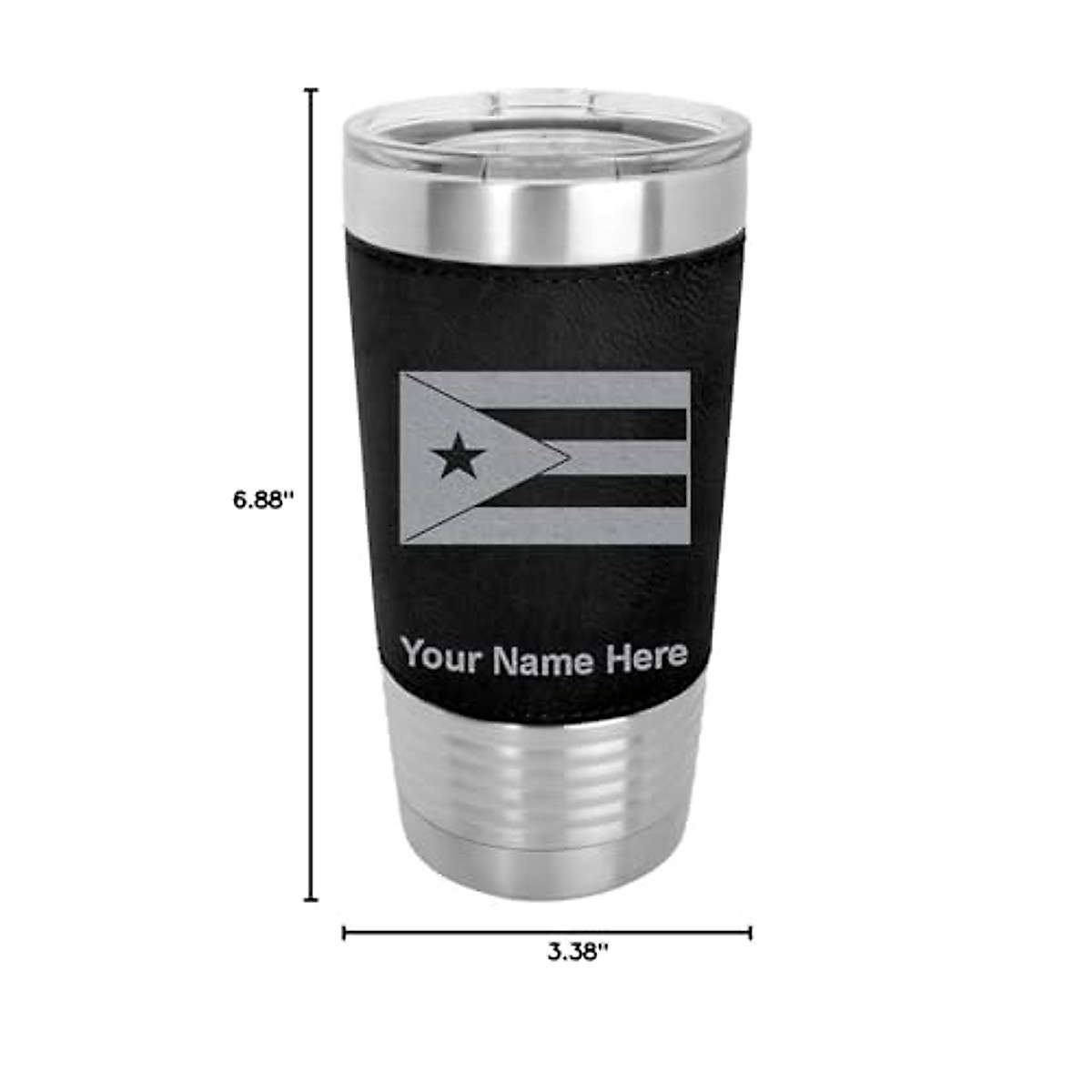 LaserGram 20oz Vacuum Insulated Tumbler Mug, Flag of Puerto Rico, Personalized Engraving Included (Faux Leather, Black)