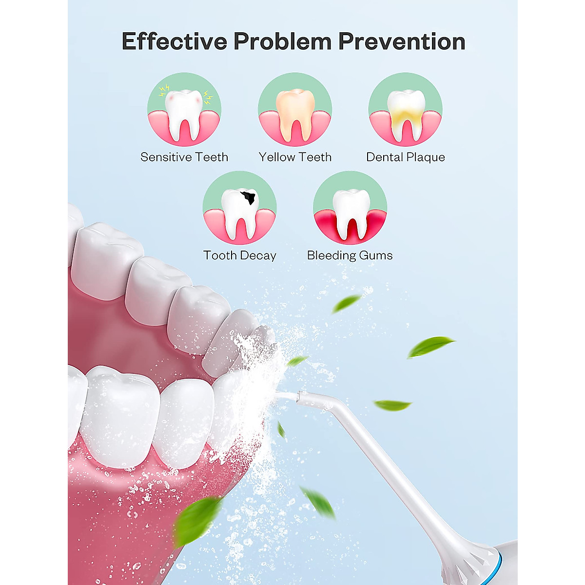 Water Flosser Cordless, Portable Teeth Cleaner with 3 Modes 4 Jets, 300ML Water Tank, IPX7 Waterproof, Powerful Cleaning, Rechargeable Dental Oral Irrigator for Travel Home Braces