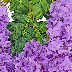 24 Pack Wisteria Flower Vines Garland, 3.75 Feet Artificial Flower Strings, Fake Hanging Flowers, Silk Wisteria Garland Flowers, Wisteria Vine for Wedding, Garden, Wall Decoration (Purple Blue)