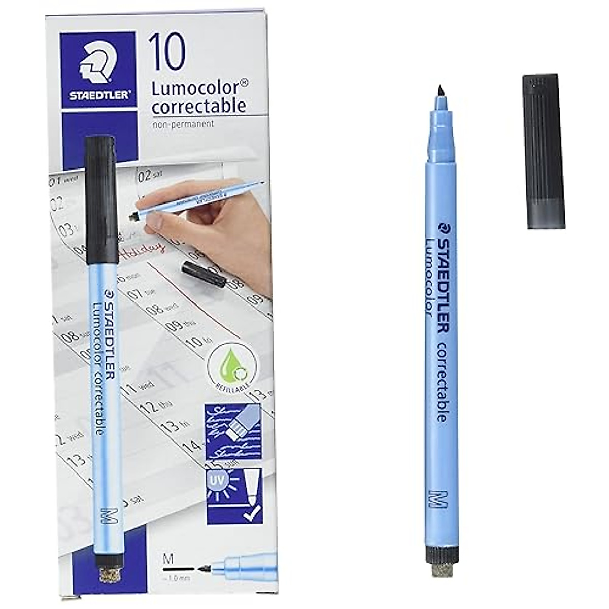 Staedtler Lumocolor 305 M-9 Correctable Foil Pen M Tip Approx. 1.0 mm Pack of 10 Black