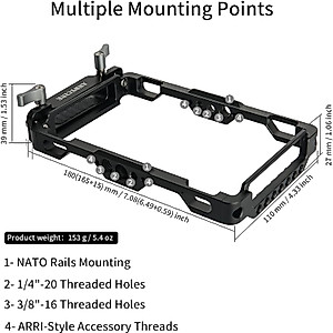 ANDYCINE Ninja V Plus Monitor Cage with Sunhood Compatible for Atomos Ninja V/Ninja V+,Atomos Shinobi, Atomos ZATO Connect Built-in NATO Rails and HDMI Cable Clamp