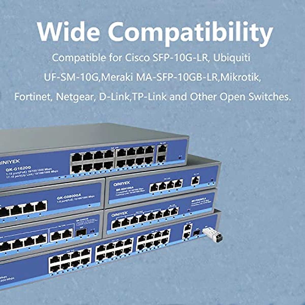 QINIYEK 4Pack 10GBase-LR SFP+ Transceiver, 10G Singlemode SFP+ Duplex LC Module,Compatible for Cisco SFP-10G-LR, Ubiquiti UF-SM-10G,Meraki, Mikrotik, Supermicro, Netgear,SMF,1310nm,10km,DDM