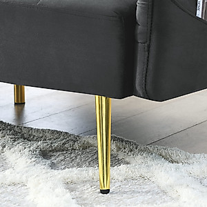 Favfurish 78" Italian Velvet Futon Sofa Bed,with Storage Bags Folded Armrests,Convertible Sleeper Loveseat Couch,w/Gold Stainless Steel Feet,for Living Room,Small Space,Bedroom,Black