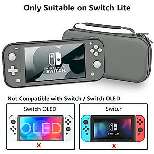 HEYSTOP Compatible with Switch Lite Carrying Case, Switch Lite Case with Soft TPU Protective Case Games Card 6 Thumb Grip Caps for Nintendo Switch Lite Accessories Kit(Grey)