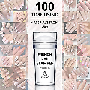 French Nail Stamper - BTArtbox French Tip Nail Tools with Nail Scraper and Replaceable Stamper Head, 100-Time Using Silicone Nail Stamper Kit for Gel Nail Polish DIY Nail Art Tools for Christmas
