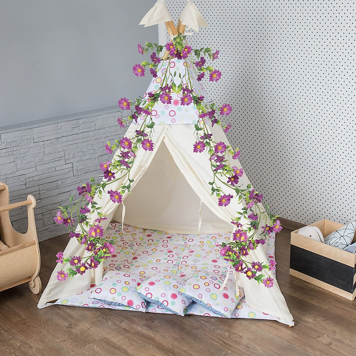 HO2NLE Silk Flower Garland Artificial Sunflower Garland Daisy Flowers Fake Hanging Vines Spring Daisy Garland for Mantle Wall Home Party Wedding Indoor Outdoor Decor Purple