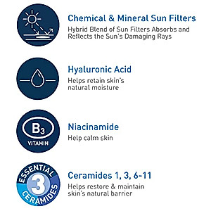 CeraVe Hydrating Sheer Sunscreen SPF 30 for Face and Body | Mineral Sunscreen & Chemical Sunscreen with Zinc Oxide, Hyaluronic Acid, Niacinamides and Ceramides| Paraben Free Fragrance Free | 3 Ounces