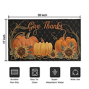 Xiumei Pumpkin Sunflower Welcome Mat Fall Thanksgiving Doormat Give Thanks Outdoor Rug Non Slip Entrance Outdoor Indoor Doormat 30" x 17"