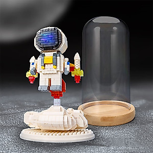 Uvini Building Blocks Astronaut Model with Light STEM Building Toy Micro Blocks for Adults or Teens Gifts Spaceman Mini Blocks Set DIY Bricks Toys 708PCS (Dust-Proof Dome Included) (00864)