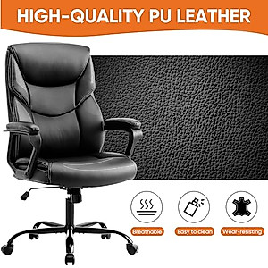 Sweetcrispy Home Office Chair, Leather Computer Gaming Chair with Armrests, Adjustable Swivel Rolling Desk Chair with Wheels, Lumbar Support, Black