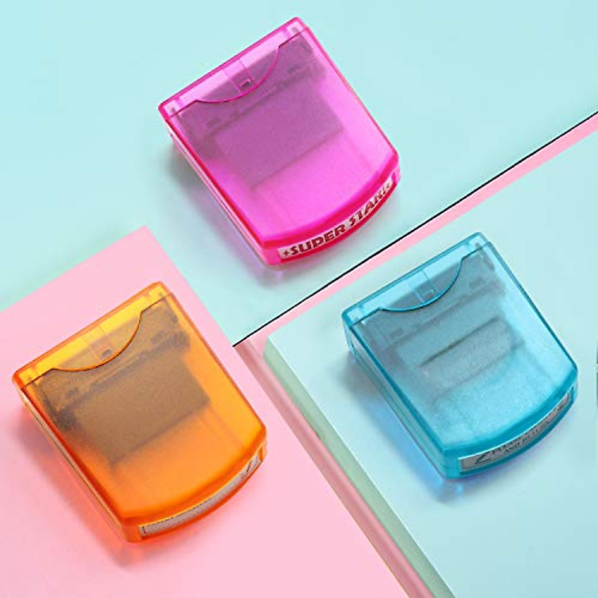 Reliancer 8PCS Teacher Stamp Set Colorful Self-Inking Motivation School Grading Stamps Encouraging Comments Classroom Homework Rating Stamp Office Stationery Stamps with Storage Tray (8PCS-B)