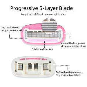 Mini 5 Blade Razor for Women, Disposable Shaving Razor Travel Size Toiletries, Extra Smooth Body Razor for Personal Hygiene Kit Essentials, with Travel Case (Mini Handle and 3 cartridge)