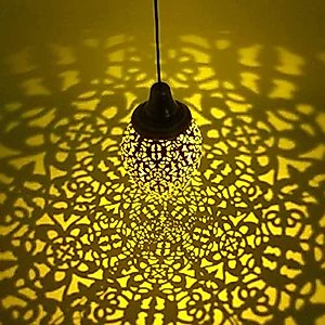 Outdoor Garden Lights Courtyard Decor Yard Home Decoration Accessories Metallic LED Solar Light Hollow Lantern Hanging