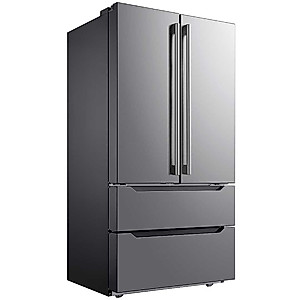 SMETA French Door Kitchen Refrigerators with Ice Maker, 22.5 Cu.Ft Counter Depth Fridge for 36 Inch Double Door with Bottom Freezer, Stainless Steel Full Size, Side by Side Fridges neveras para cocina