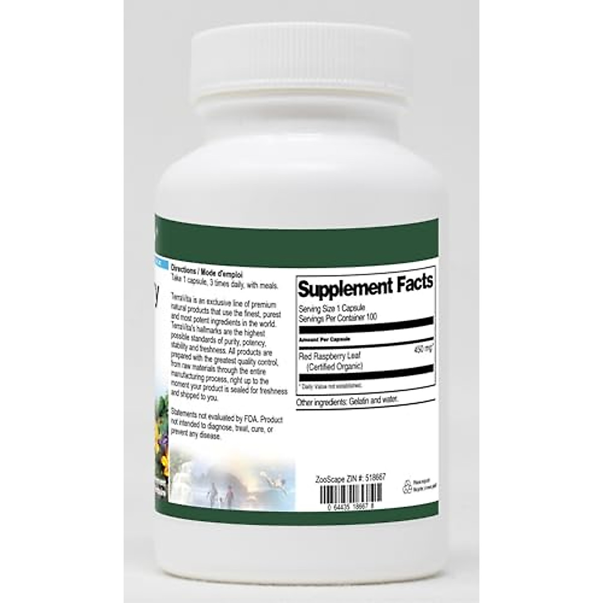 Red Raspberry Leaf (Certified Organic) - 450 mg (100 Capsules, ZIN: 518667) - 2 Pack