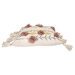 Creative Co-Op Creative Co-Op Cotton Embroidered Pillow with Tassels and Applique, Pink