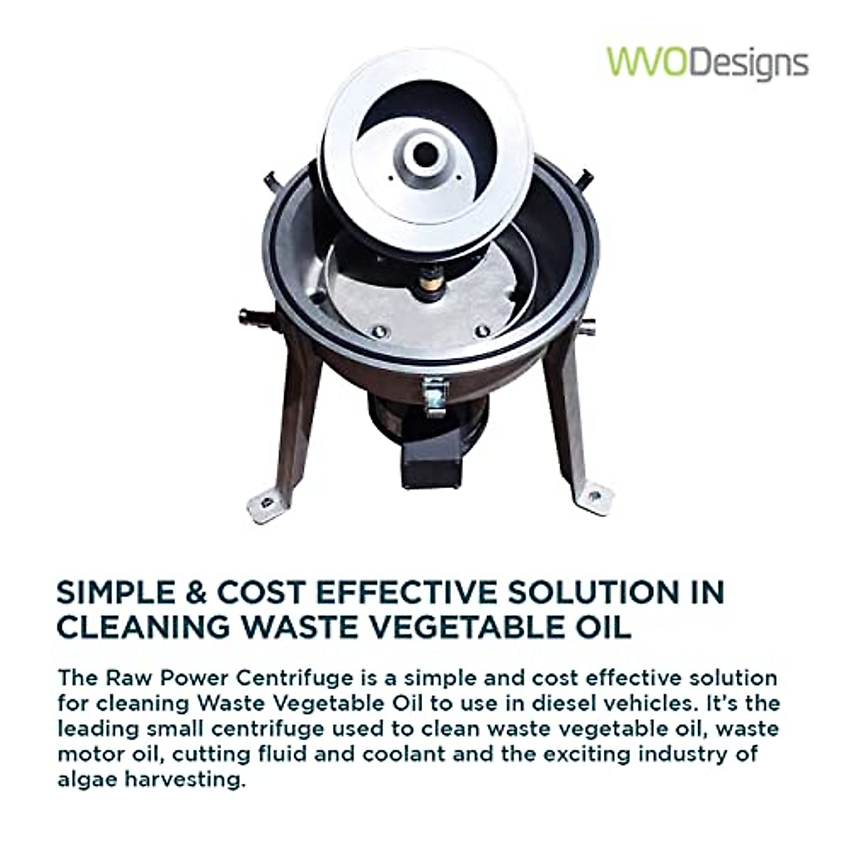 WVO Designs Waste Oil Centrifuge — Cleans Waste Vegetable Oils & Other Fluids — Extracts Dirt & Water — Processes Up to 25 Gallons/Hour
