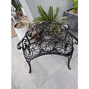 C/G Patio Balcony Bench Double Seat, Anti-Rust Cast Aluminum Patio Garden Bench for Park Yard Outdoor Furniture Copper