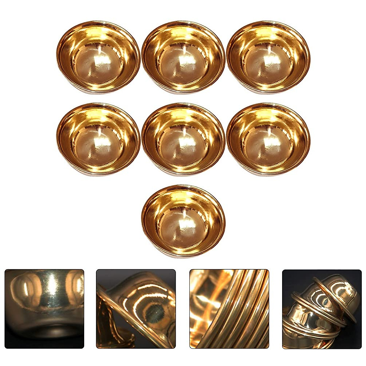 PATKAW 7Pcs Copper Offering Bowl Set Buddhist Water Bowls Tibetan Worship Cup Holy Water Bowl Buddhist Alar Supplies for Yoga Meditation Random Color