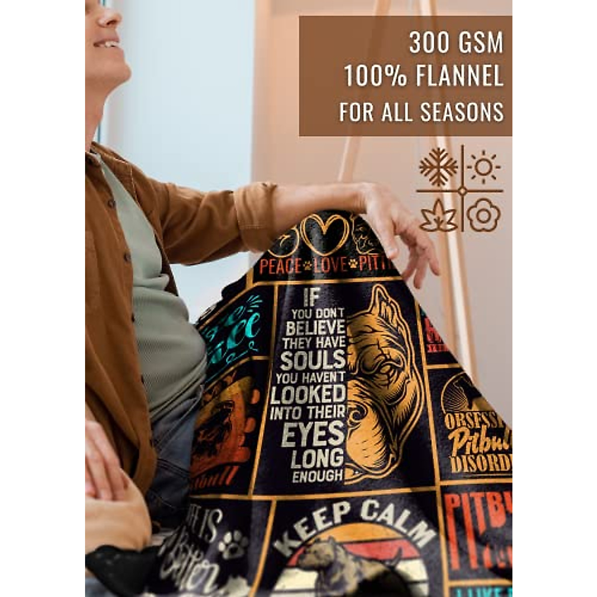 InnoBeta Pitbull Gifts for Pitties Lovers, Pitbull Flannel Blanket Throws for Pitt Dog Mom Dad, 50 x 65 inches, Perfect for Birthday Christmas Thanksgiving Mother's Day