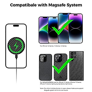 MONOCARBON Car Phone Holders for iPhone, MagSage Car Mount Charger Wireless, iPhone 15 Car Charger Adapter Fast Charging, Magnetic Car Phone Holder Mount.(Twill Carbon Matte Black+Charger)