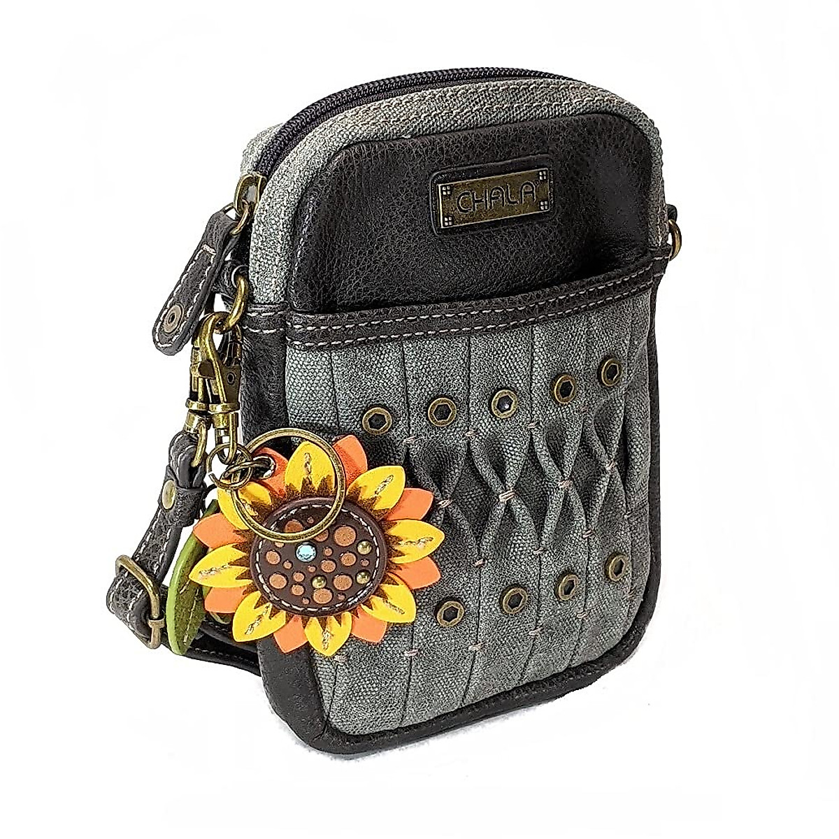 Chala Cell Phone Crossbody Purse - Handbag with Adjustable Strap (Olive_ 609 Sunflower)