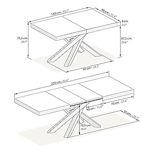 Mobili Fiver, Emma 140 Extendable Dining Table, Concrete Grey with White Crossed Legs, Made in Italy