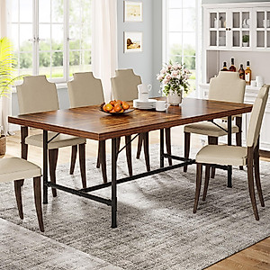 Tribesigns Dining Table for 6-8 People, 70.9-Inch Rectangle Wood Kitchen Table with Tube Metal Frame, Rustic Large Dining Room Table for Kitchen, Living Room