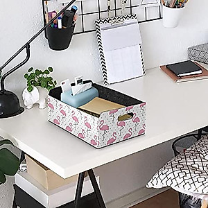 CaTaKu Foldable Storage Basket Pink Flamingo Dots Collapsible Felt Storage Bins with Handle Drawer Organizer Bin Cube Shelf Box for Organizing Closet Clothes Office Books Bedroom